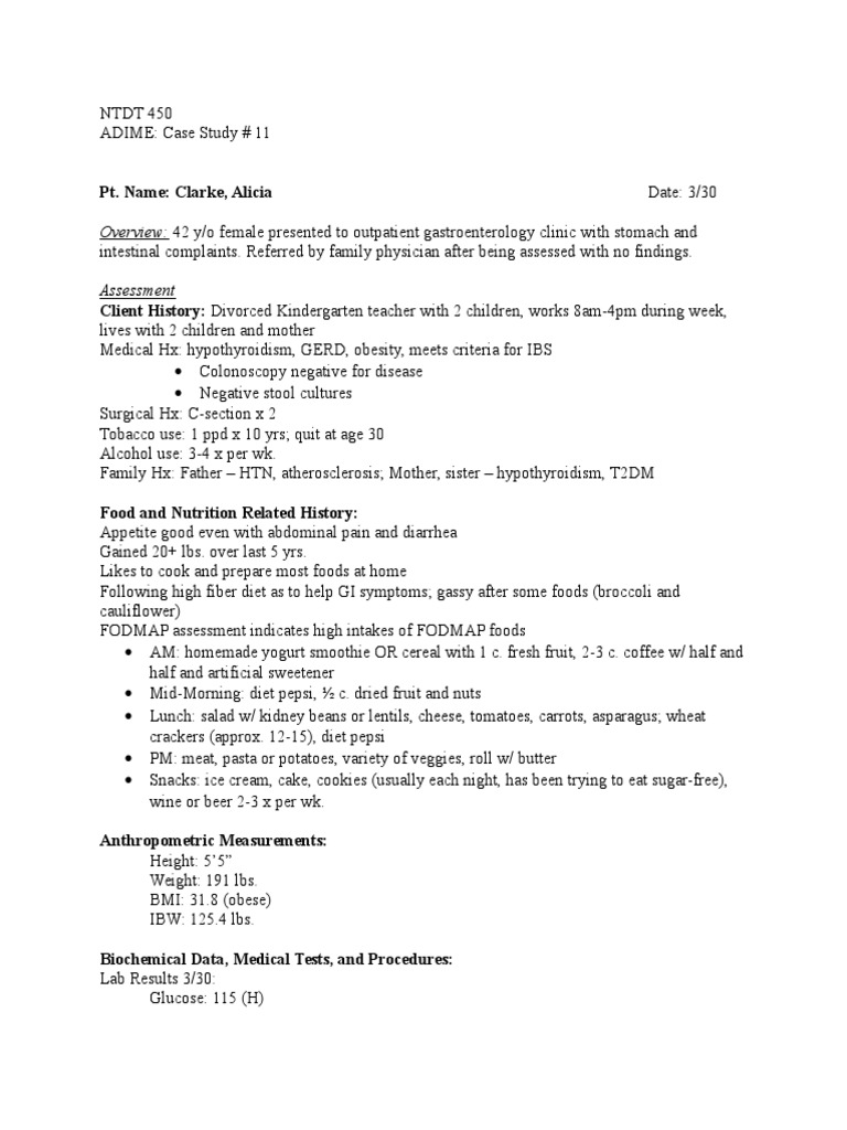 Case Study 11 Adime | PDF | Food And Drink | Nutrition