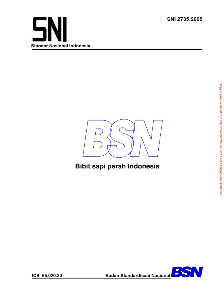 SNI 2735-2008 Bibit Sapi Perah Indonesia | PDF