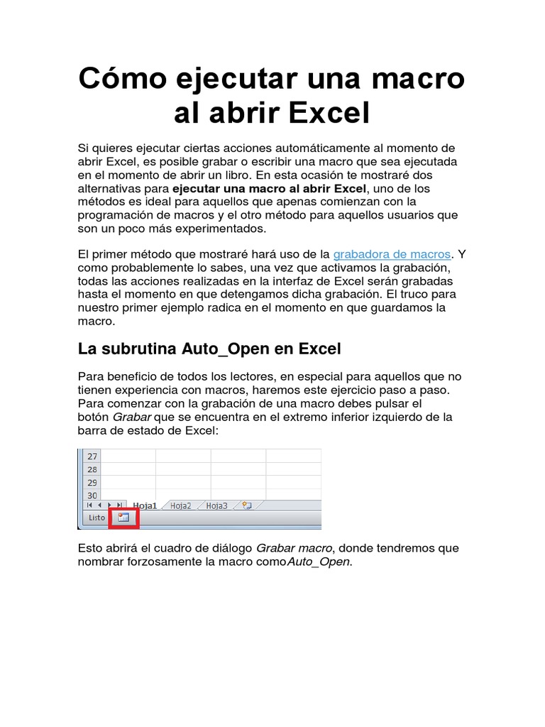 Cómo Ejecutar Una Macro Al Abrir Excel | PDF | Macro (informática) | Microsoft Excel