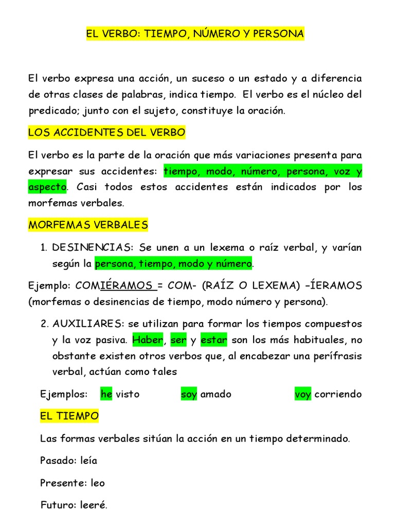 EL VERBO | Verbo | Numero Gramatical