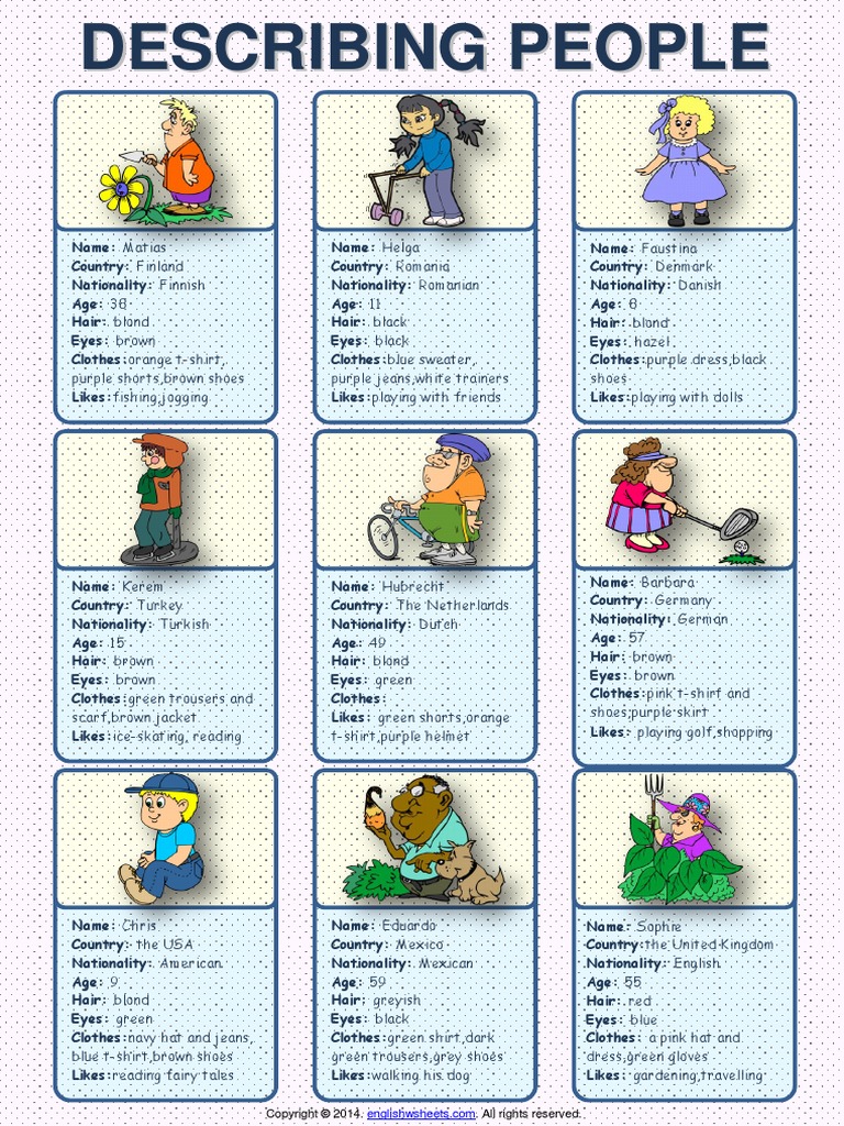 Describing People Esl Speaking Cards Worksheet PDF | PDF | Fashion ...