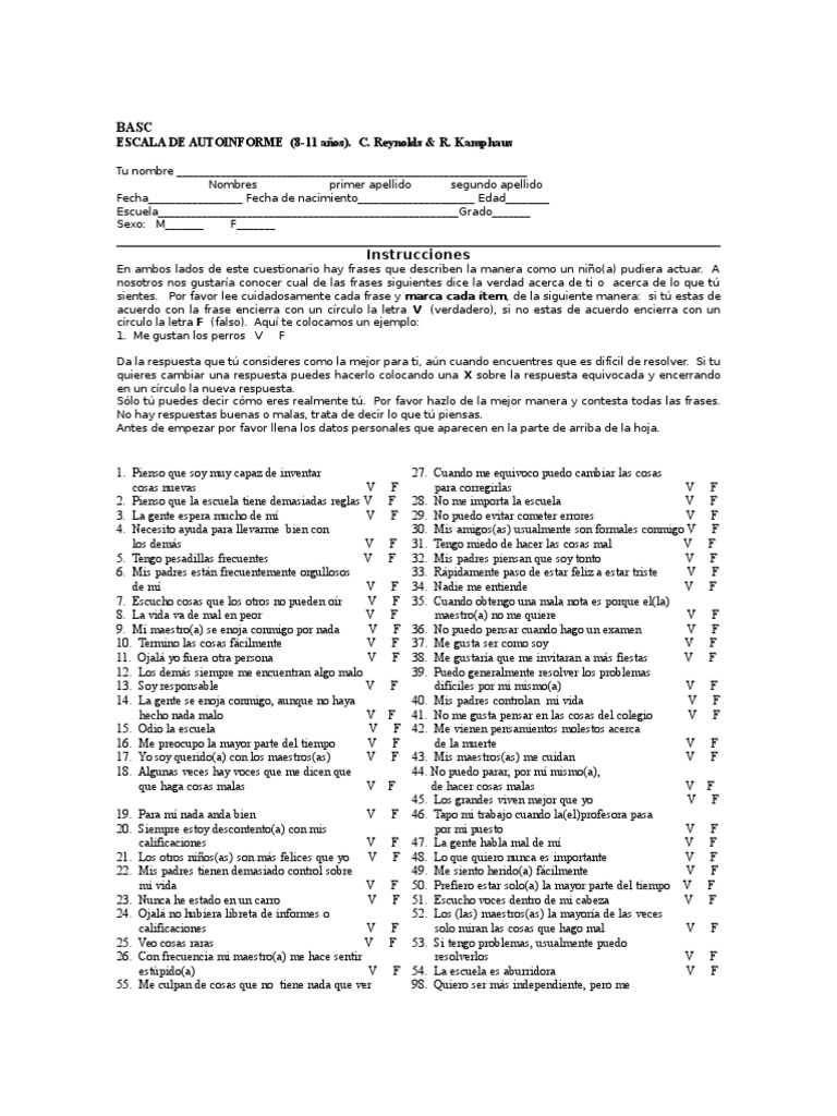 Basc Autoinforme 8-11 | PDF