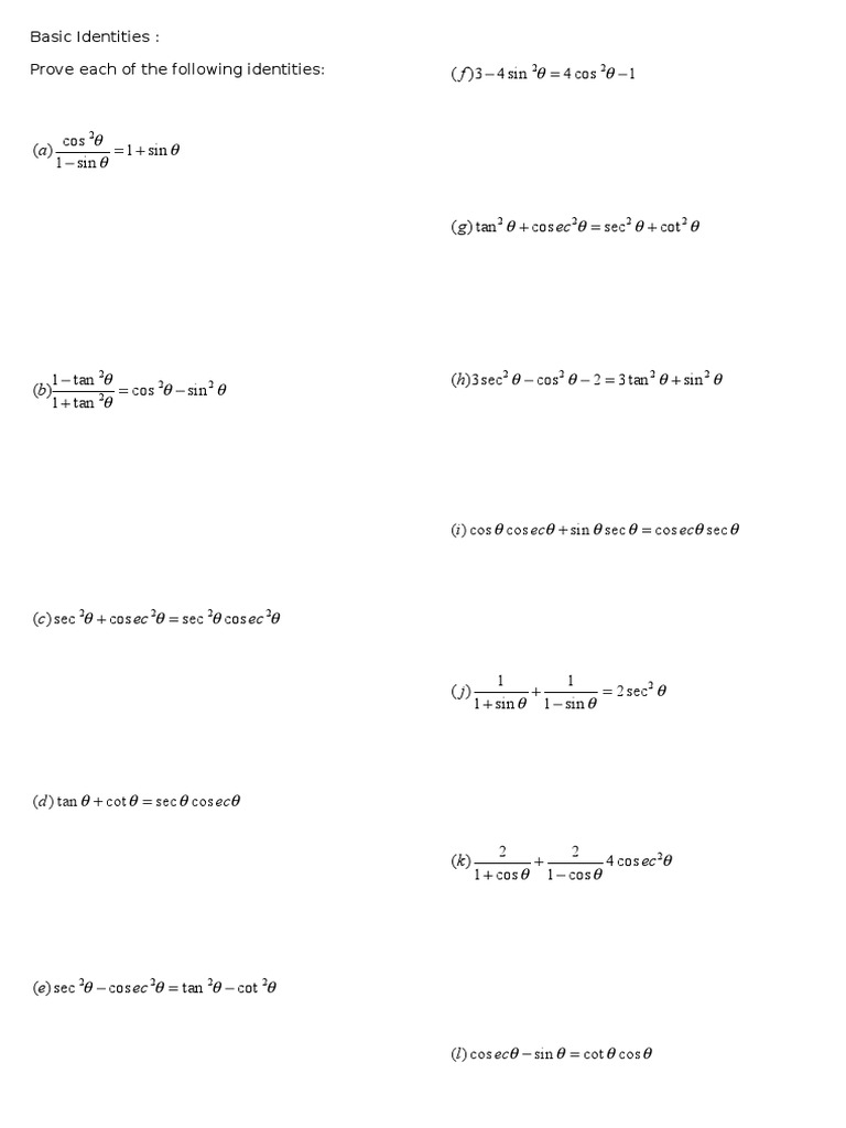 Basic Identities | PDF