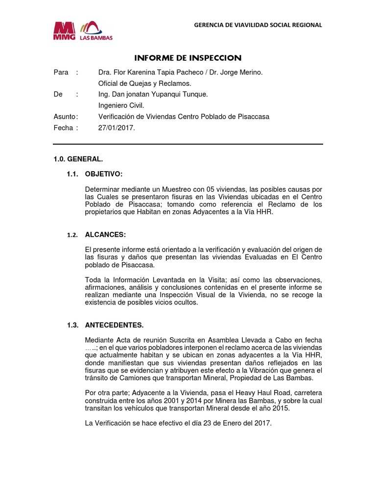 Informe de Inspeccion - Pisaccasa | PDF | Fundación (Ingeniería) | Elementos arquitectónicos