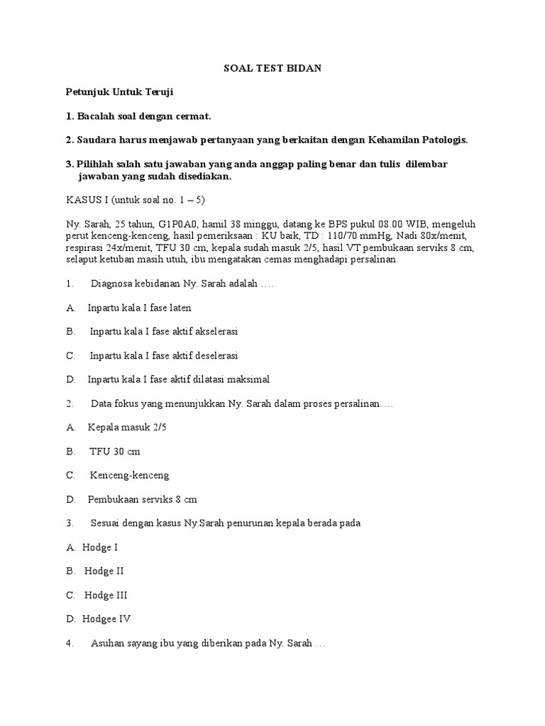 Soal Test Bidan | PDF | Kesehatan Holistik
