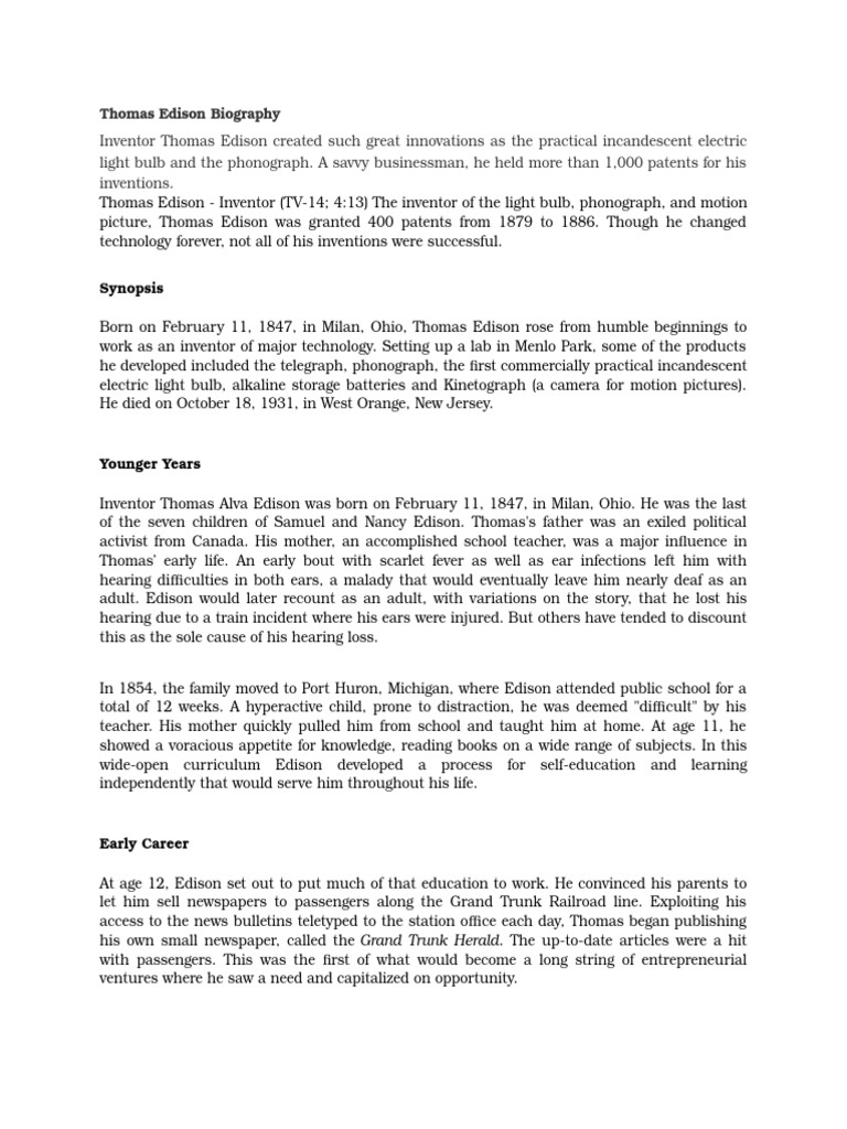 Thomas Edison | PDF | Thomas Edison | Electricity