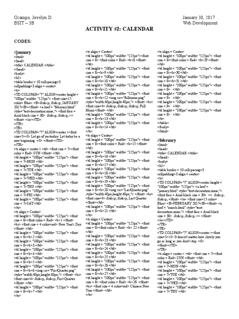 HTML Calendar Codes | PDF | Nature