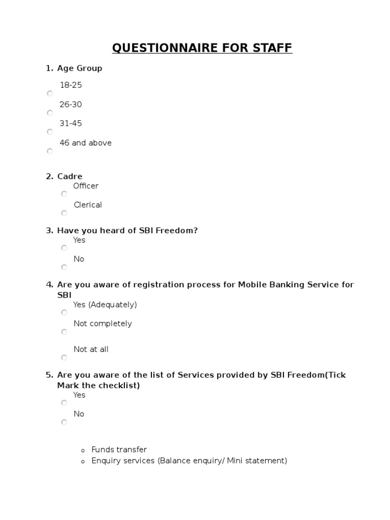 Questionnaire For Staff: 18-25 26-30 31-45 46 and Above | PDF