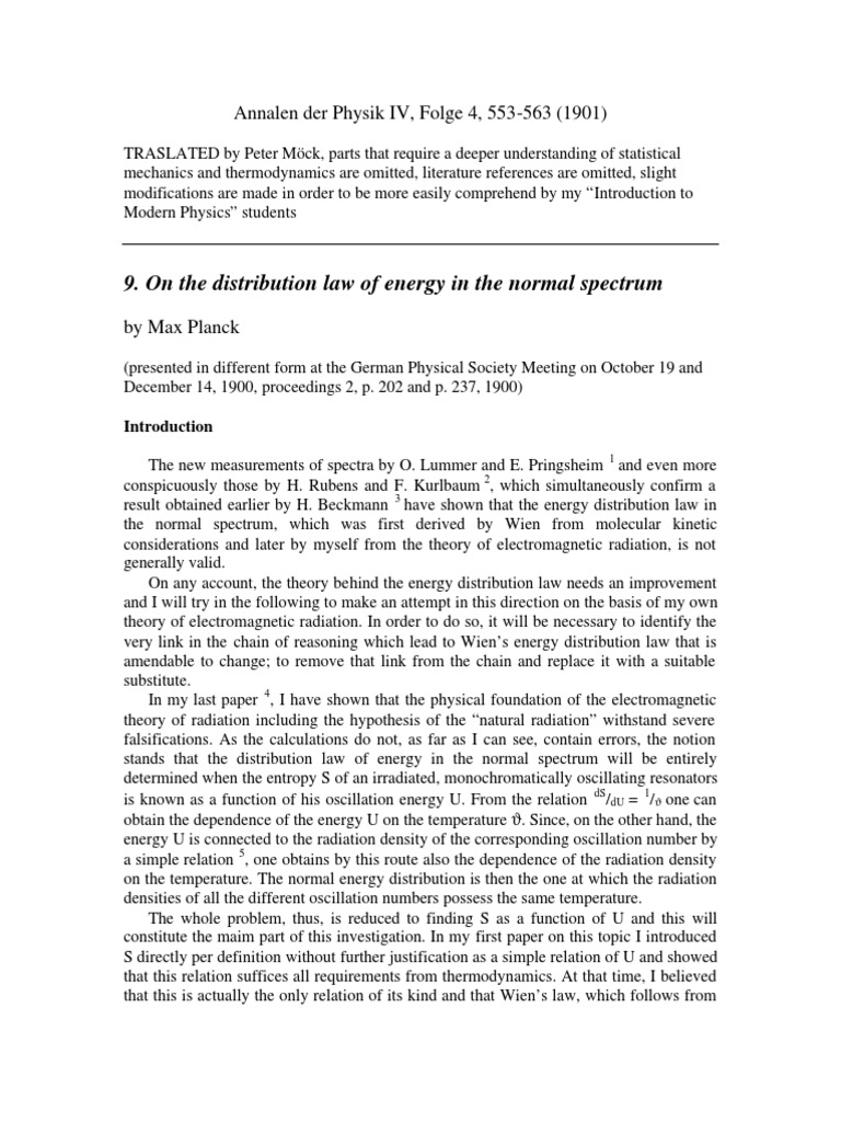 Planck Paper PDF | PDF | Entropy | Temperature