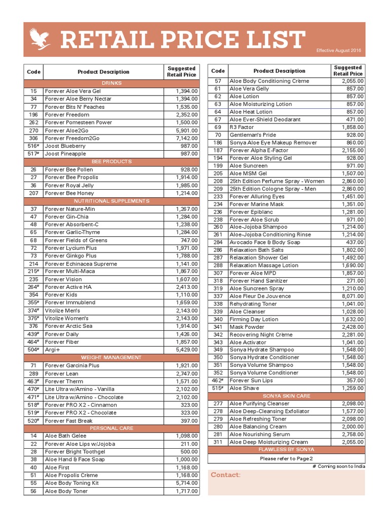 Retail Price List India August2016 | PDF | Beauty | Hygiene