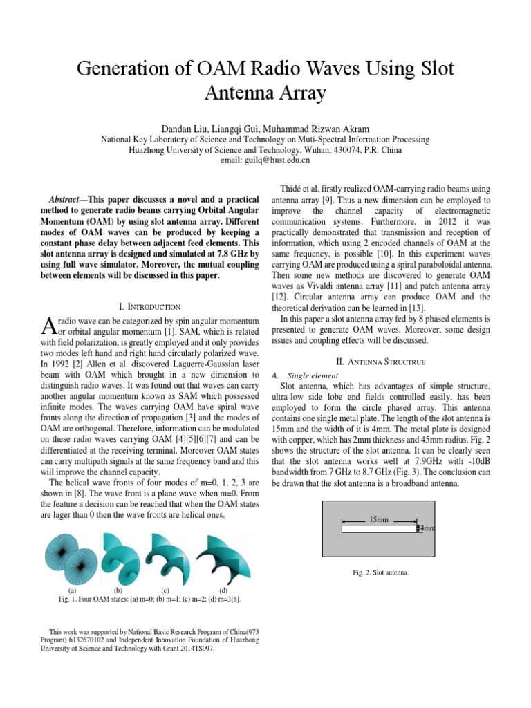Generation of OAM Radio Waves Using Slot Antenna Array | PDF | Antenna ...
