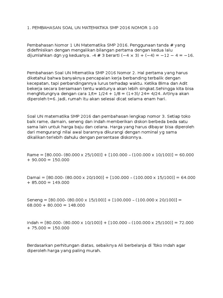 Pembahasan Soal UN Mat 2016 | PDF | Metode & Bahan Ajar | Sains & Matematika