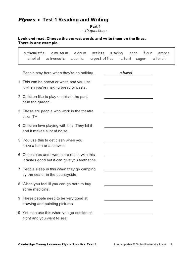 Flyers: Test 1 Reading and Writing | PDF