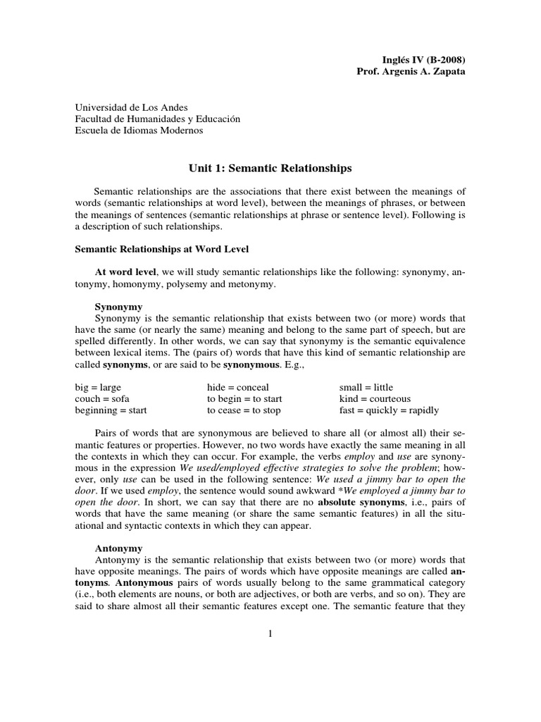 Understanding Semantic Relationships | PDF | Semantic Units | Human ...