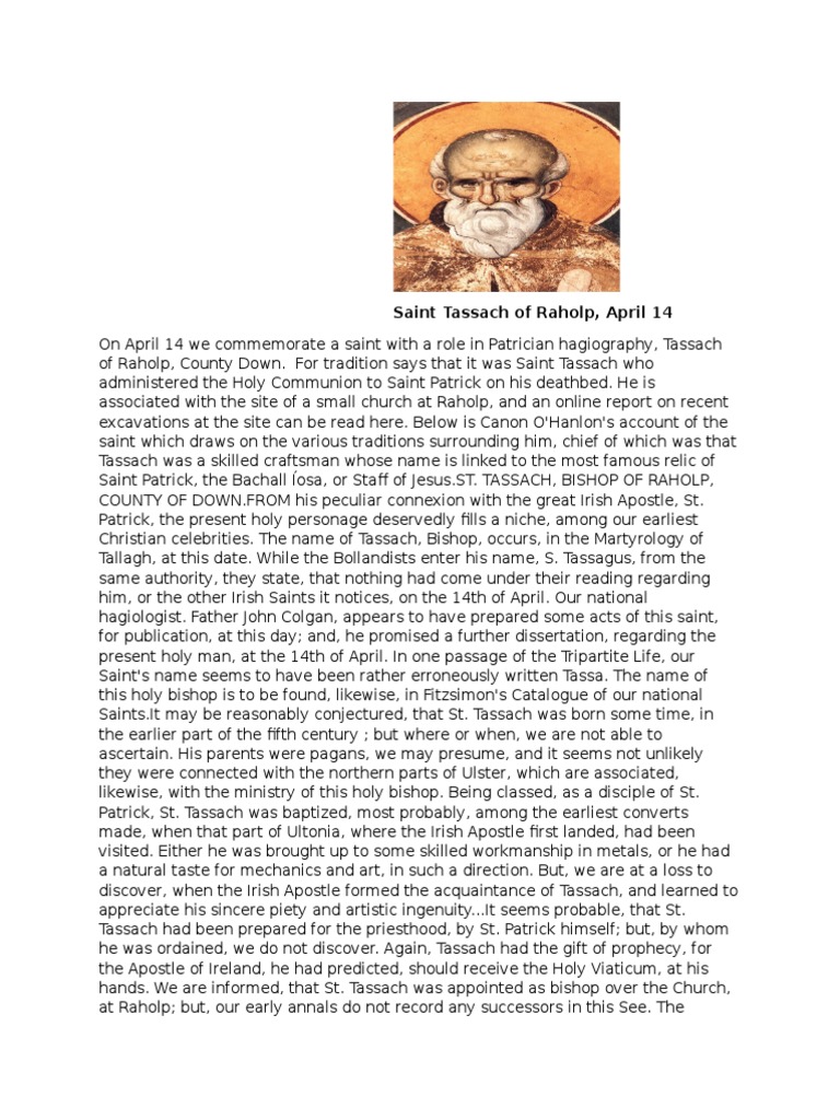 Saint Tassach of Raholp, April 14 | PDF | Saint Timothy | Religious ...