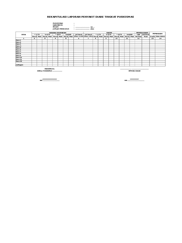 Form Laporan Diare & Hepatitis Puskesmas | PDF
