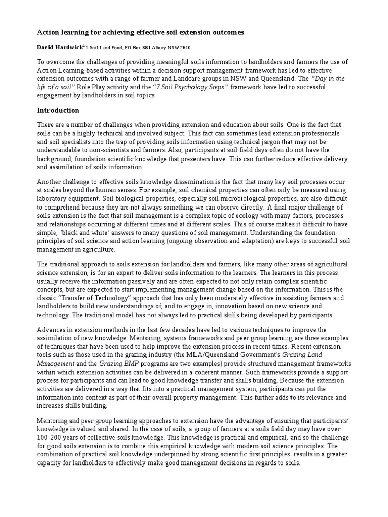 Action Learning For Achieving Effective Soil Extension Outcomes - Soil ...