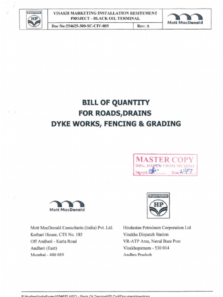 Appendix K - Bill of Quantity For Roads, Drains, Dykes, Fencing and G ...
