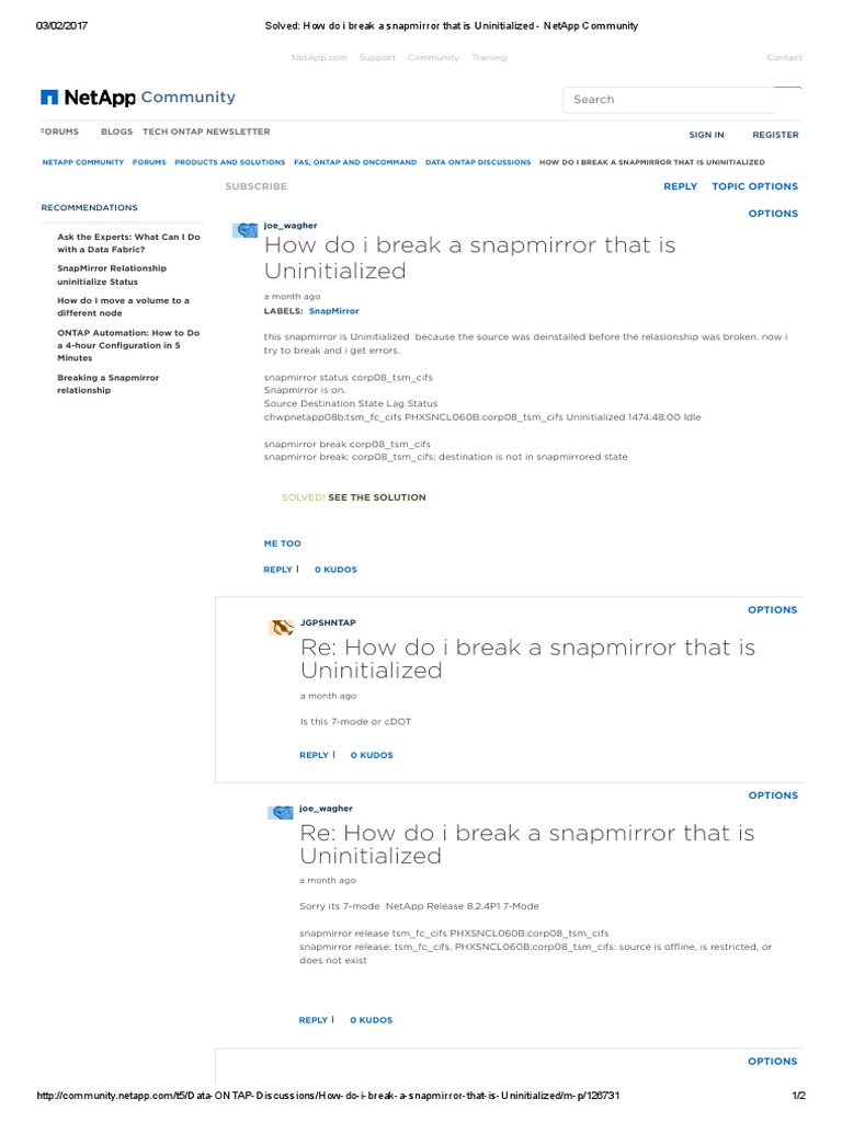Solved - How Do I Break A Snapmirror That Is Uninitialized - NetApp Community | PDF | Data ...