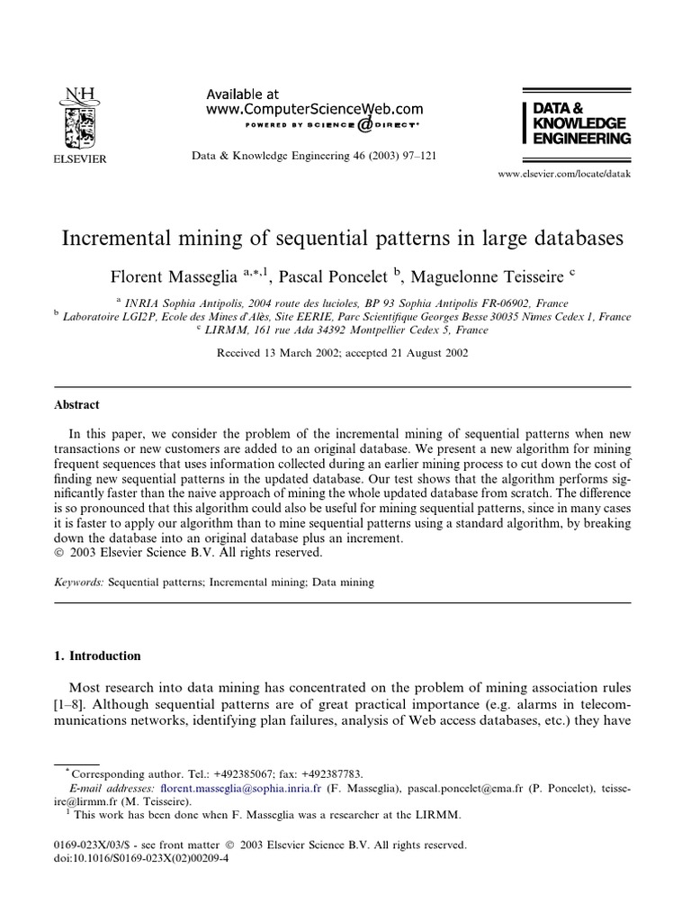 Icremental Mining of Sequential Pattern | PDF | Databases | Algorithms
