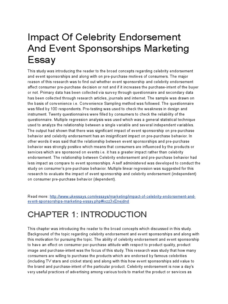 Impact of Celebrity Endorsement and Event Sponsorships Marketing Essay ...