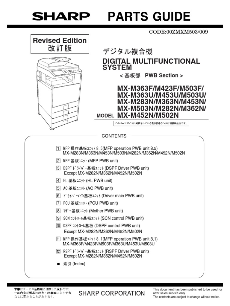 Sharp MX m362n 452n 502n M363u - N 453n 503n Part Catalog | PDF