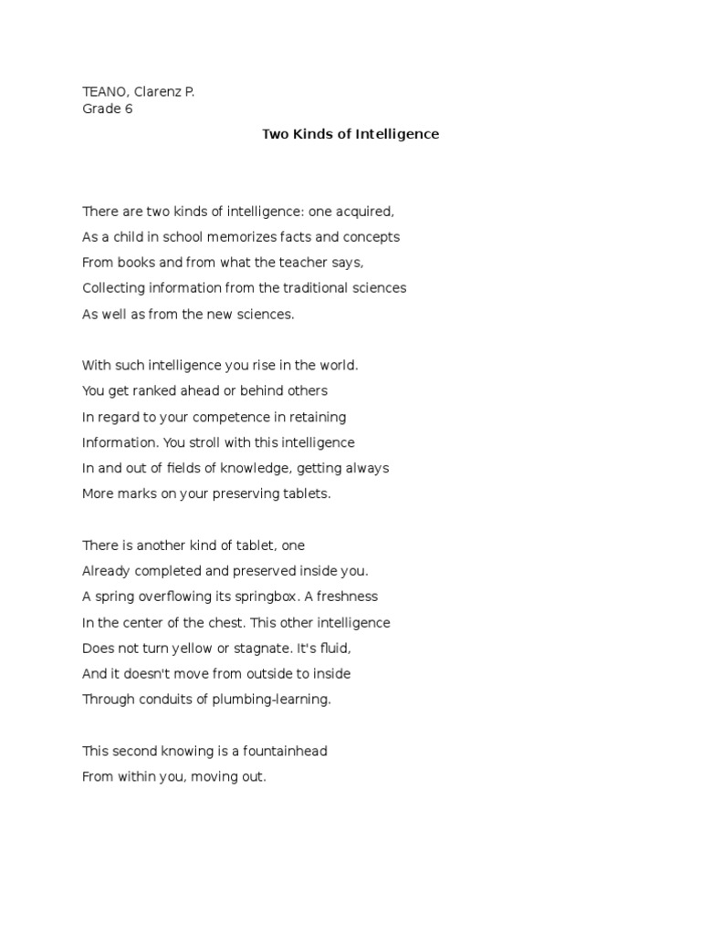 Poem About Intelligence | PDF