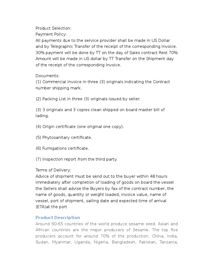 My Specification Sesame Seeds | PDF | Sesame | Invoice