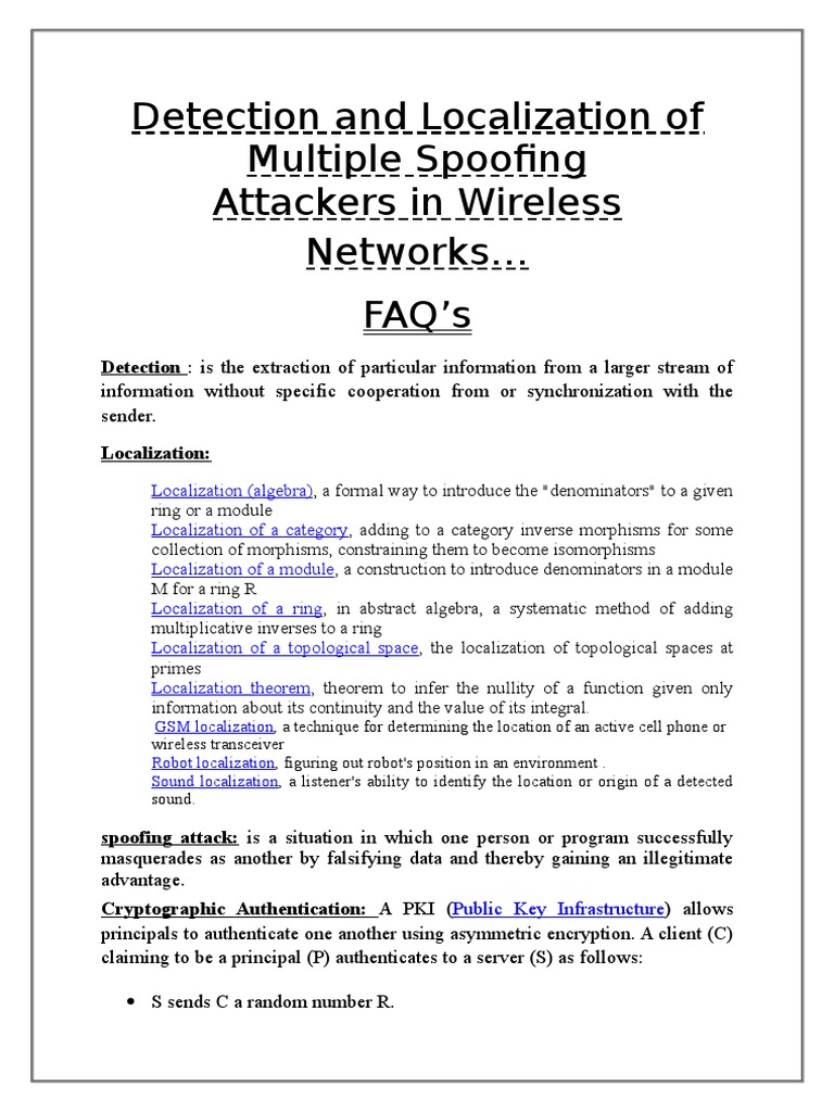 Detection and Localization of Multiple Spoofing Attackers in Wireless Networks FAQ's | PDF ...