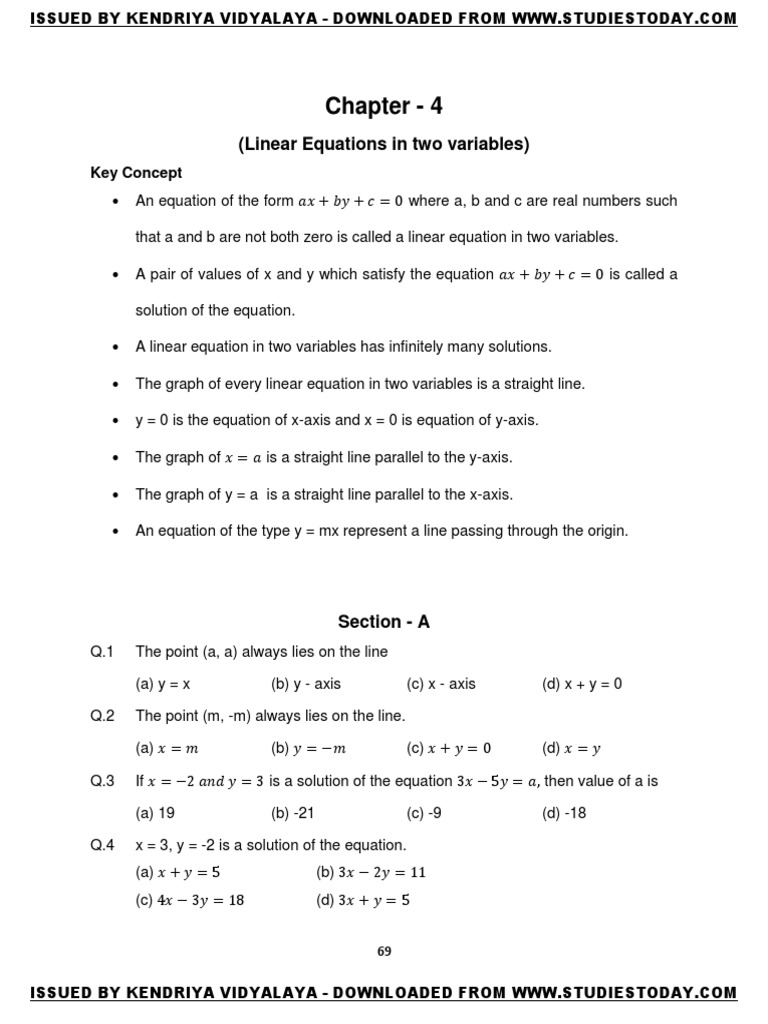 Linear Equations in Two Variables Guide | PDF | Equations | Cartesian ...