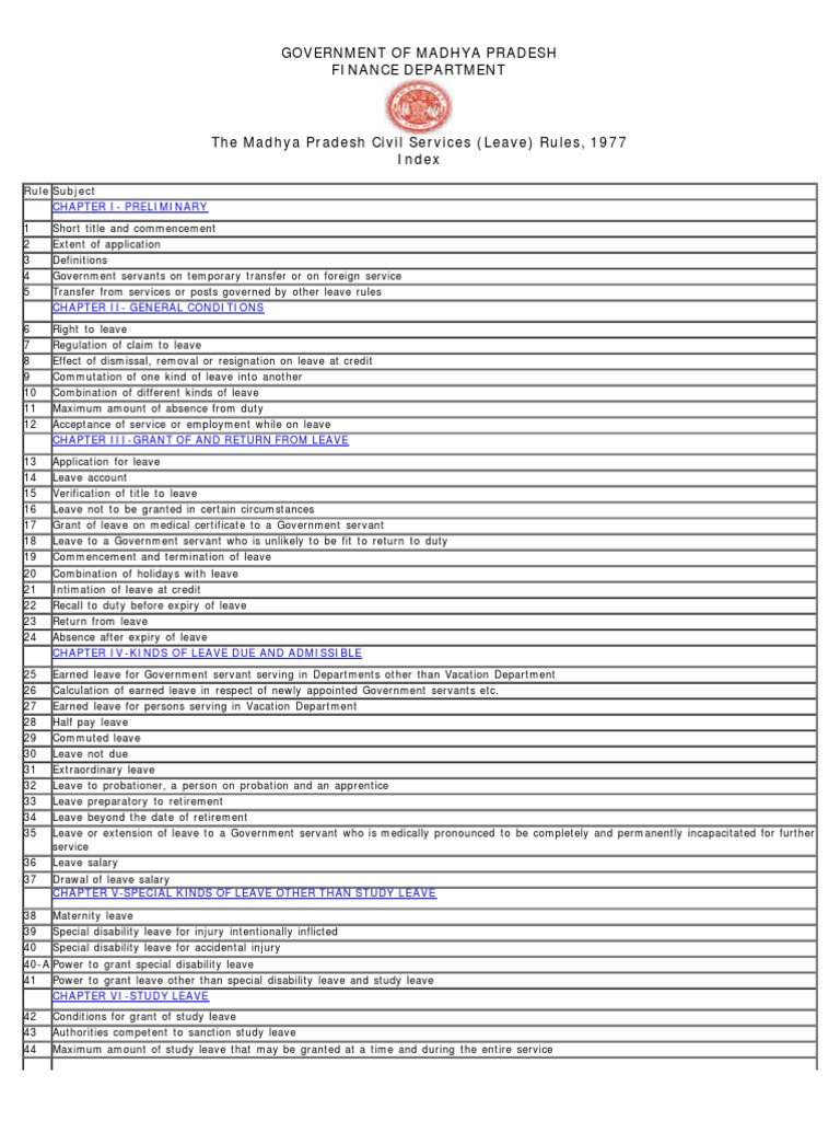 MP Civil Services Leave Rules | PDF | Civil Service | Probation