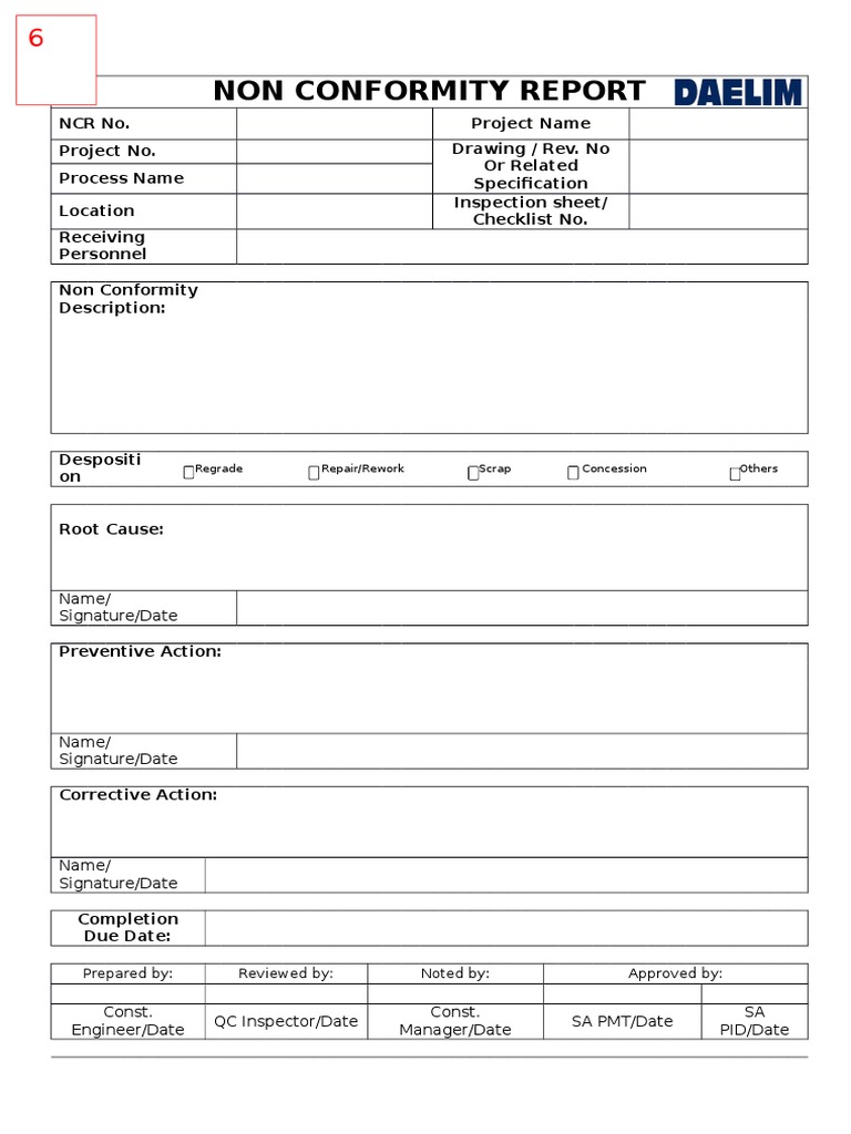 A#9 - Non Conformity Report Form Rev 2. | PDF