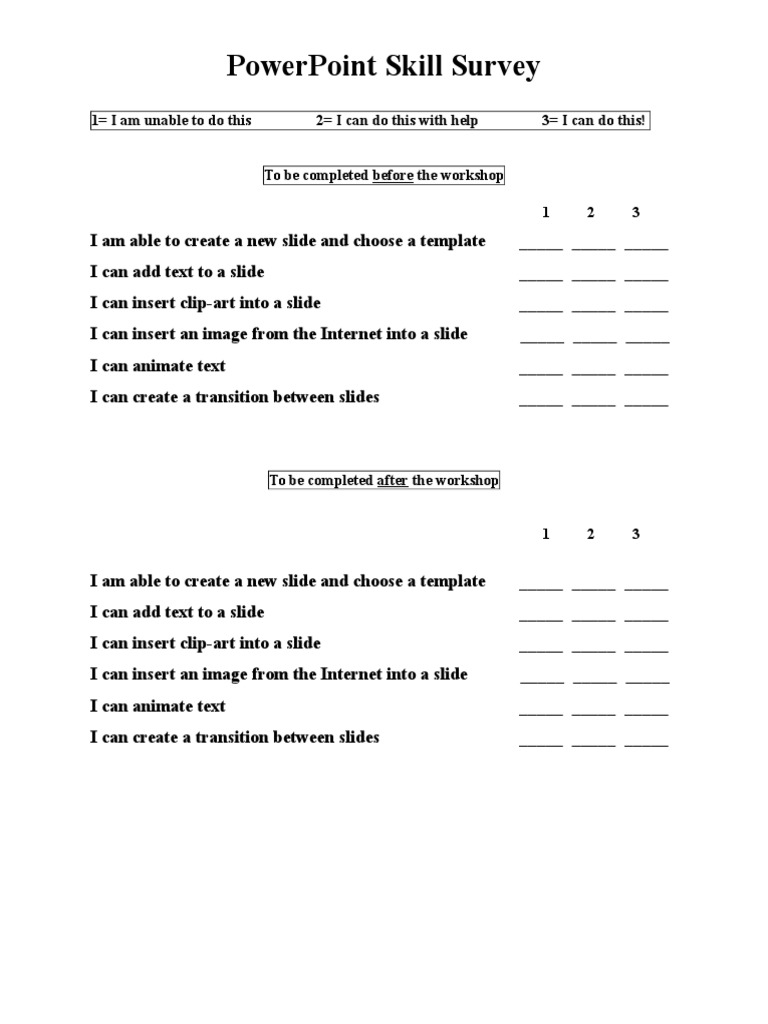 Powerpoint Skill Survey: 1 I Am Unable To Do This 2 I Can Do This With ...