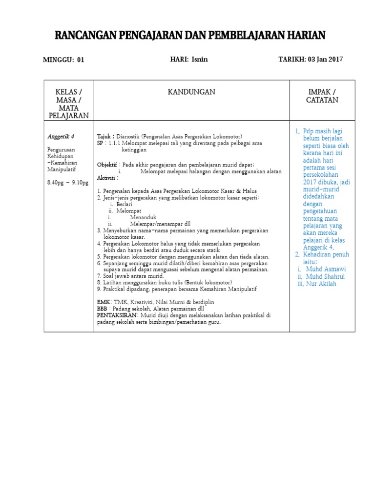 Contoh RPH-Kemahiran Manipulatif | PDF