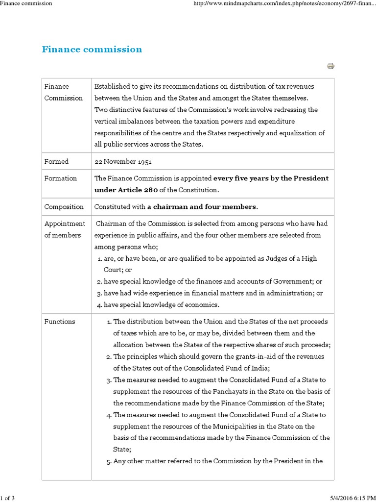 Finance Commission: Under Article 280 of The Constitution | PDF ...