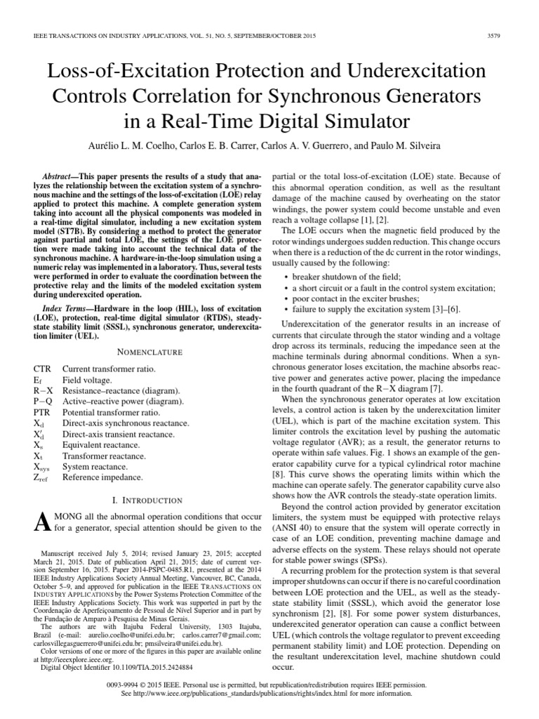 Loss-Of-Excitation Protection and Underexcitation Controls Correlation ...