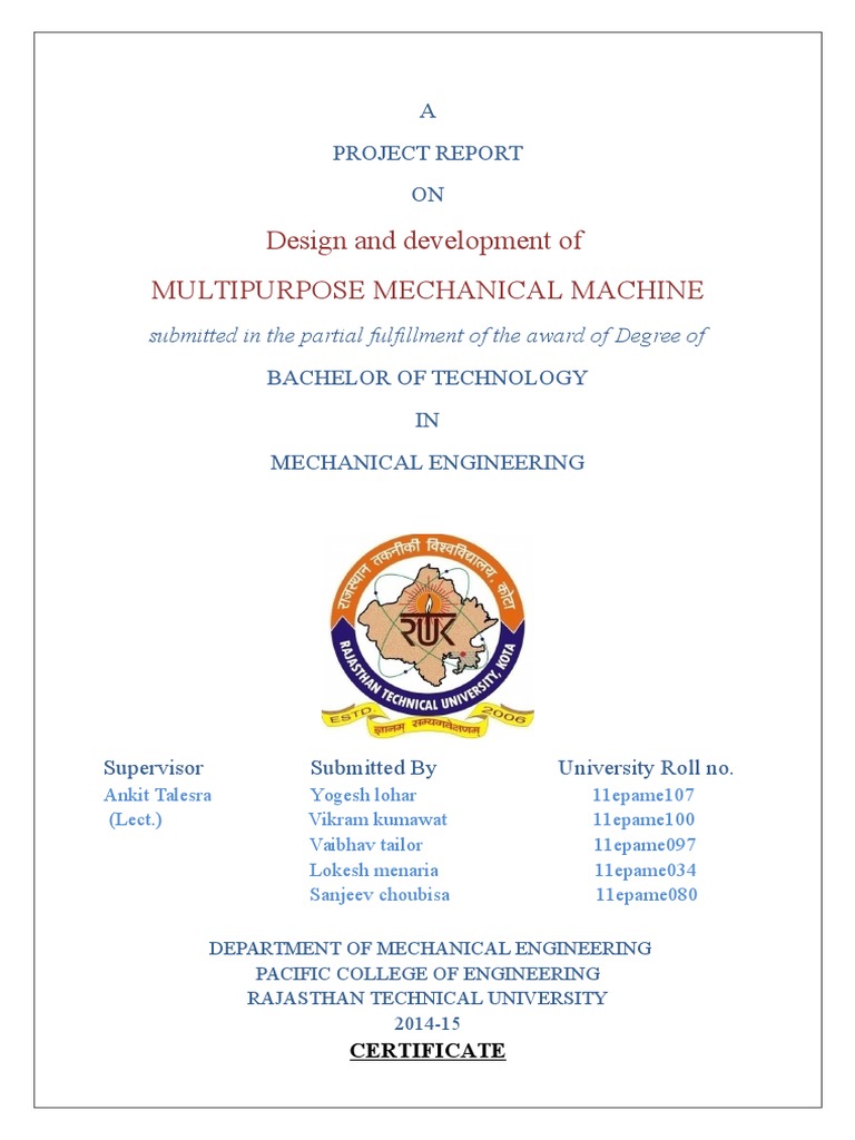 Multipurpose Mechanical Machine Project Report | PDF | Drill | Tools