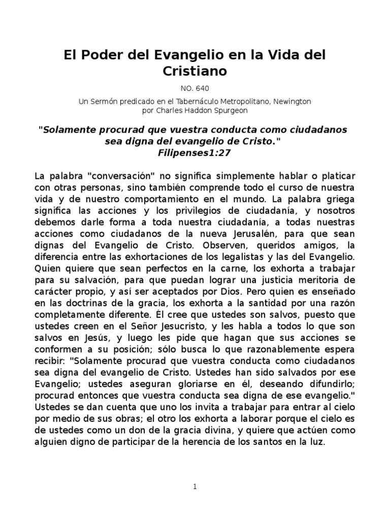 El Poder Del Evangelio en La Vida Del Cristiano | PDF | Cristo (título ...