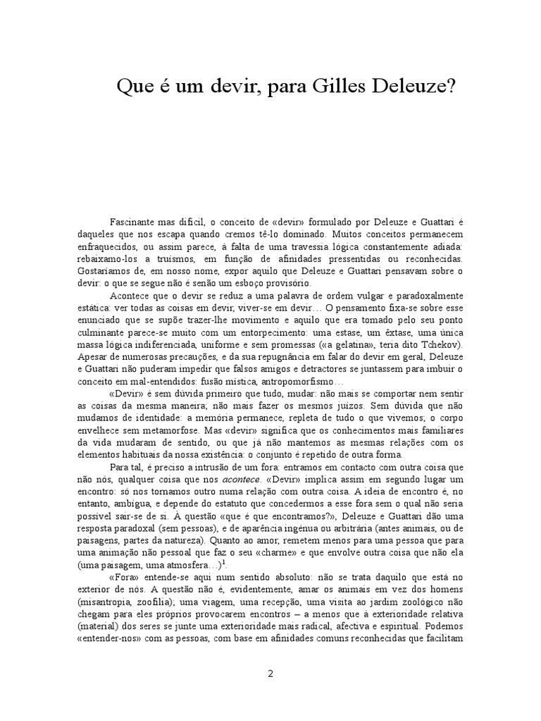 O Conceito de Devir em Deleuze | PDF | Escrita | Aprendizado