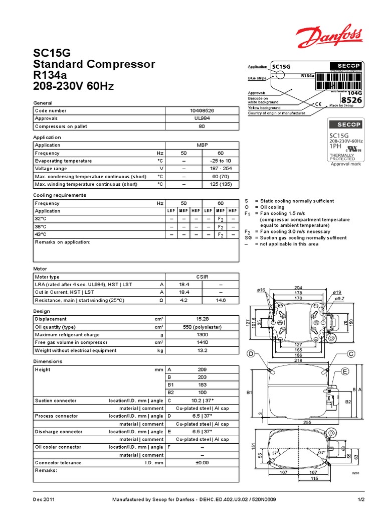 SC15G Danfoss Compressor Specifications | PDF | Gas Compressor ...