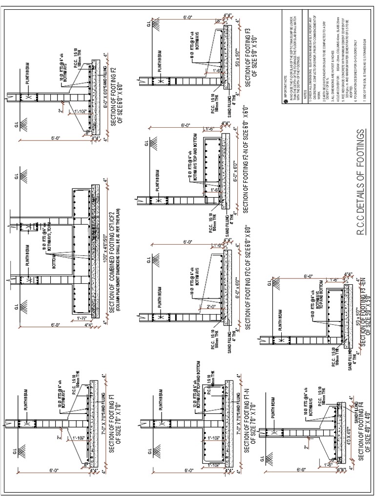 Footing R.C.C Details | PDF | Building Technology | Materials