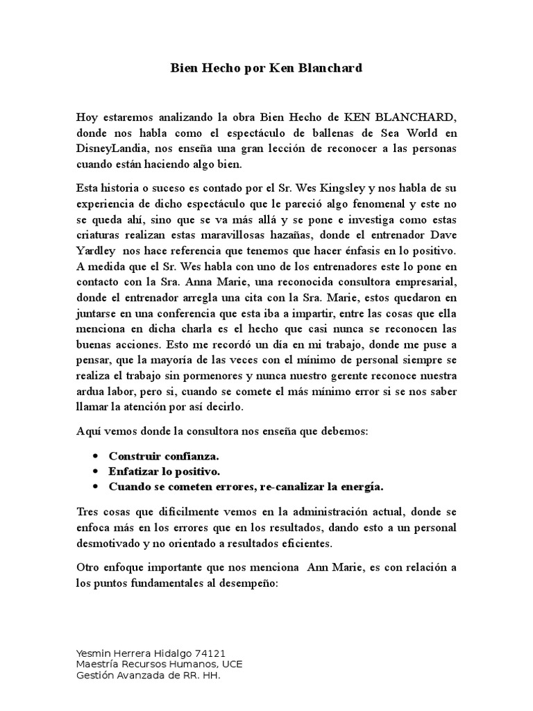 Analisis Del Libro Bien Hecho | PDF | Recursos humanos | Comportamiento