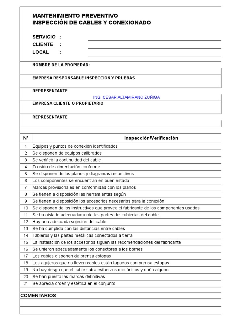 Formato - Protocolos Inspección de Cableado y Conexionado | PDF ...