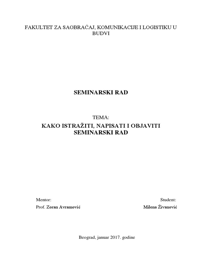 Kako Istražiti, Napisati I Objaviti Seminarski Rad PDF | PDF