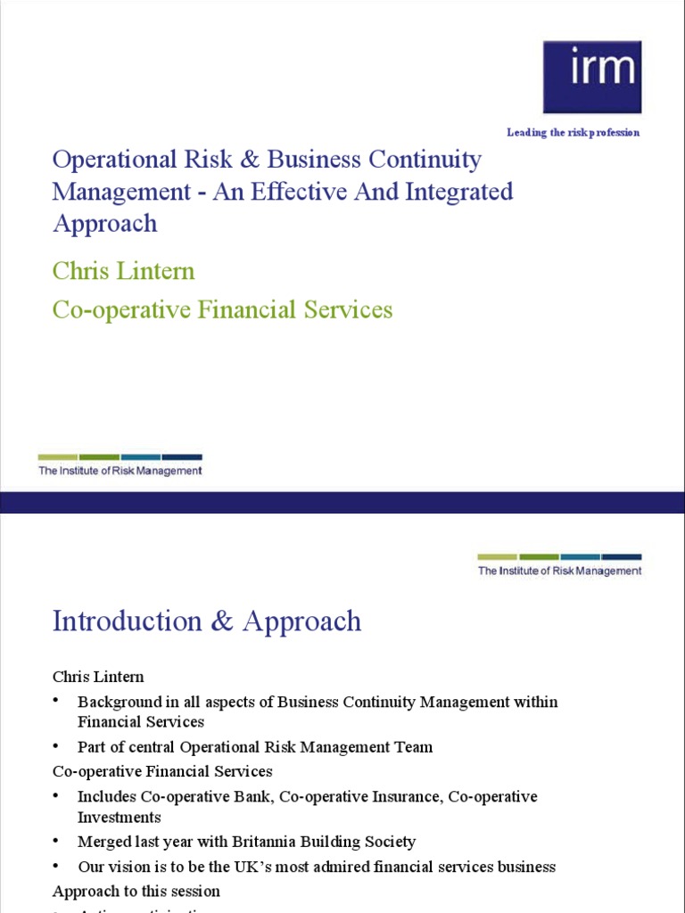 Operational Risk & Business Continuity Management - An Effective and ...