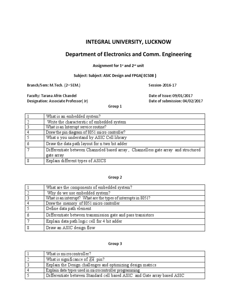 Assignment Asic | PDF | Microcontroller | Embedded System