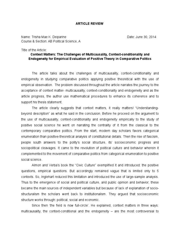 Context Matters The Challenges of Multicausality, Context ...