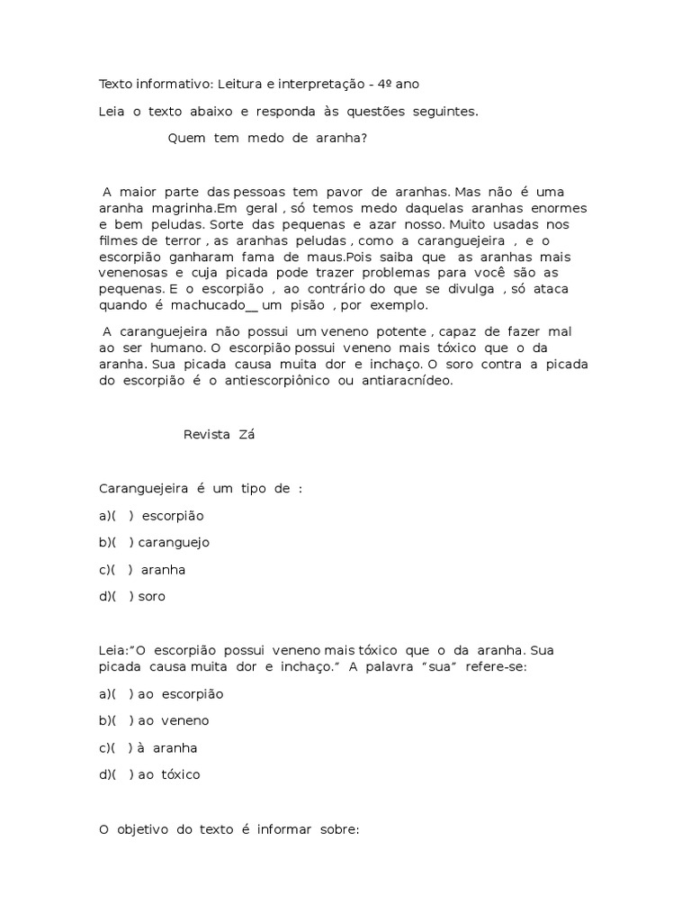 Texto Informativo | PDF | Aranha | Pipa