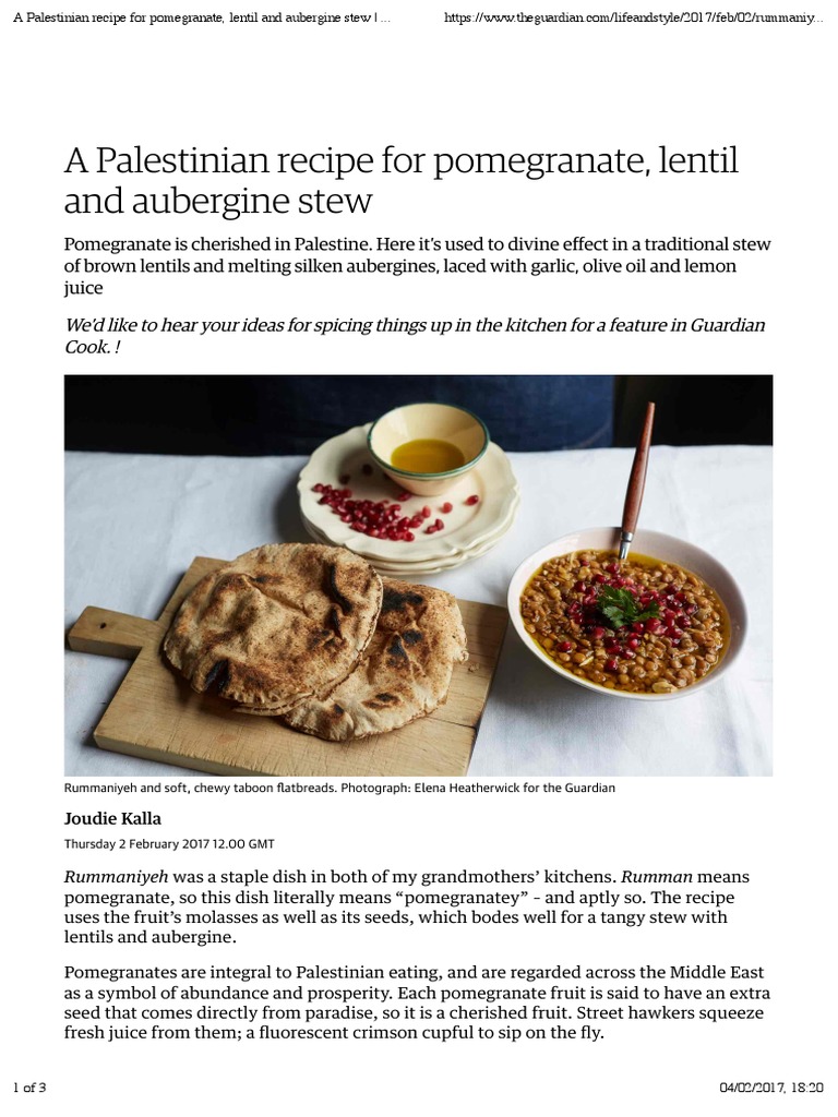 Palestinian Pomegranate Stew Recipe | PDF | Pomegranate | Eggplant