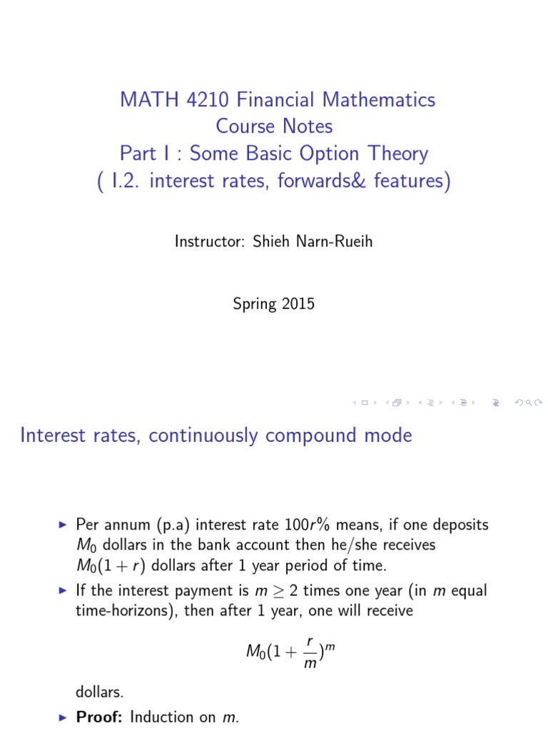 MATH 4210 Financial Mathematics Course Notes Part I: Some Basic Option ...